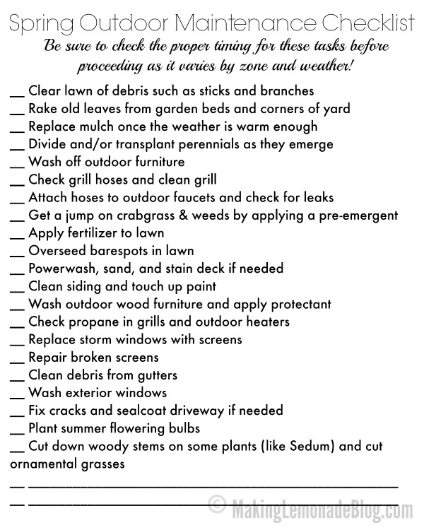 Free Printable Spring Outdoor Maintenance Checklist Making Lemonade Free Printable Spring Outdoor Maintenance Checklist Making Lemonade