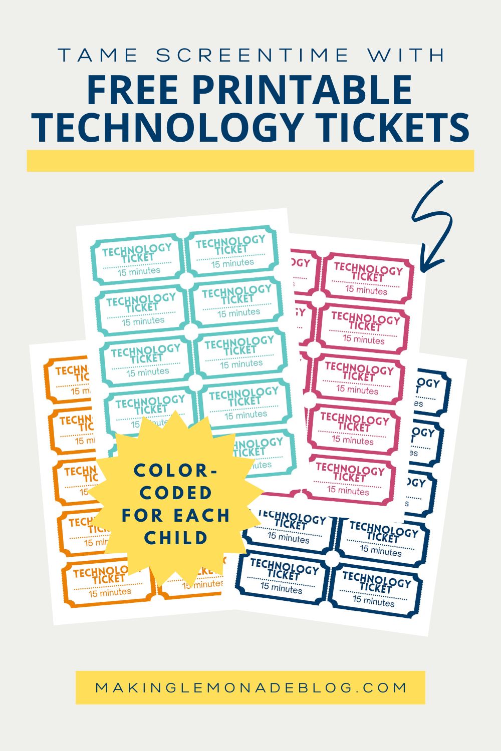 Snag these free printable Technology Tickets and take control of screen ...